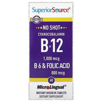 香港直邮Superior Source,氰钴胺 B-12、B-6 和叶酸，60 粒 Micro