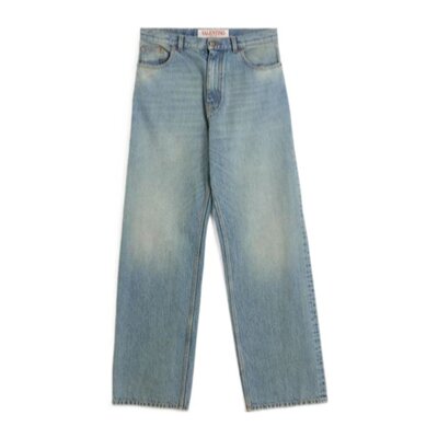 VALENTINO 男士牛仔裤 VDE04NAV4558 SS2025 蓝色 腰带环牛仔长裤