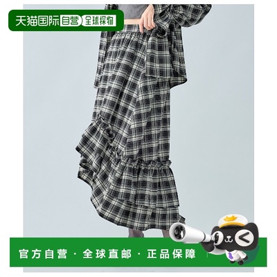 1h可退 日本直邮PEACH JOHN 女装 不规则下摆 格纹A字裙 二段荷叶