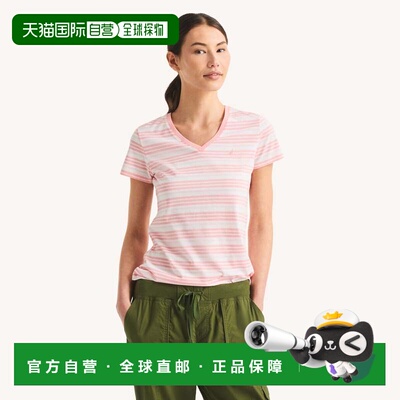 自营Nautica Womens Sustainably Crafted Striped V-Neck T-Shir