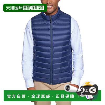 自营 Club Room Puffer Vest男式海军蓝绗缝可折叠全拉链立领UPS1