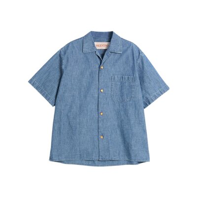 VALENTINO 男士衬衫 VDB03LAL4558 AW2024 蓝色 牛仔保龄球衫