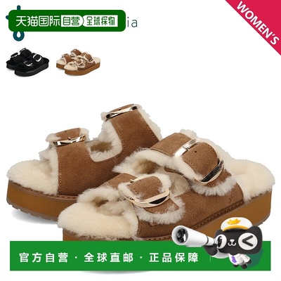 日本直邮emu 凉鞋羊毛皮凉鞋女士厚底羊皮CABELLO黑栗色黑色W1326