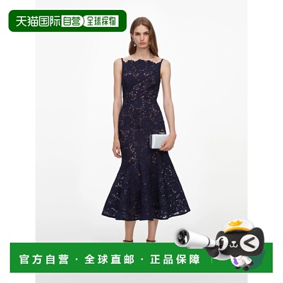 香港直邮Self-Portrait 女士 螺旋形蕾丝中长连衣裙 AW26043MNNAV