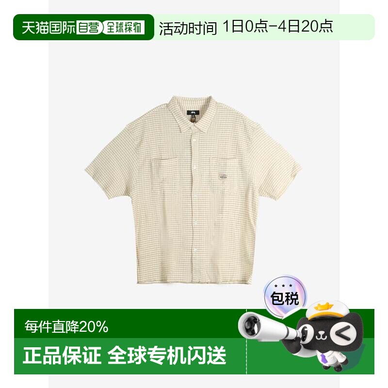 Stussy斯图西标签褶皱格纹短袖衬衫春夏男女同款 1110371