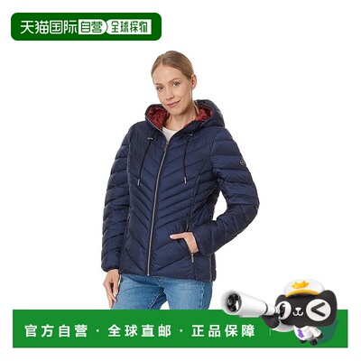 自营 Michael Kors大衣女式午夜蓝色前拉链雪佛龙可折叠BUU669-蓝