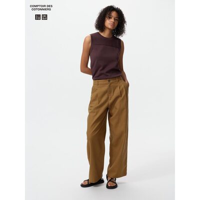 日潮跑腿UNIQLO优衣库 亚麻混纺直筒裤 484126