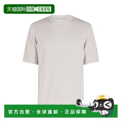 自营eleventy米色白色圆领半袖纯棉针织t恤-白色 美国奥莱直发