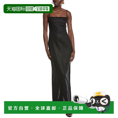 自营 opto.p.t阿德利亚麻长裙-黑色 美国奥莱直发连衣裙性感