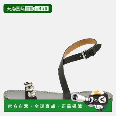 自营Isabel Marant Black Leather Eldory Ankle Strap Flat Sand