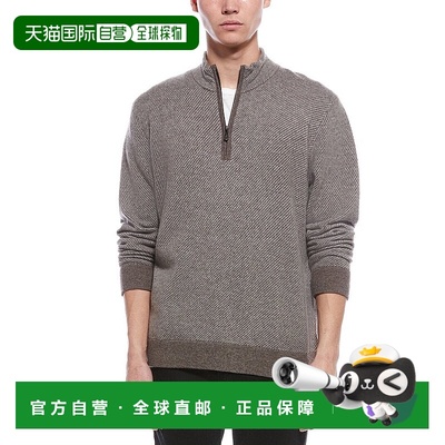 自营Raffi Diagonal Stripe 1/4-Zip Cashmere Mock Neck Sweater