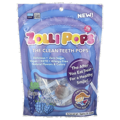 香港直邮Zollipops，清洁牙齿棒棒糖，葡萄 + 蓝莓，约。 23-25 5