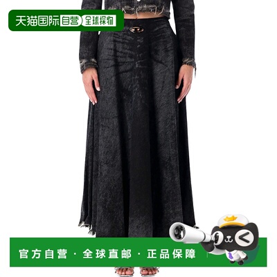 1h可退 香港直邮潮奢 Diesel 迪赛 女士 Runway 黑色牛仔长款半身