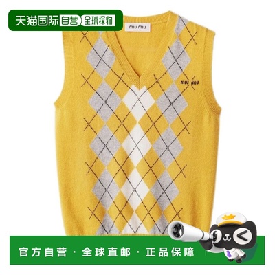 1h可退 香港直邮Miu Miu 缪缪 女士 MAGLIERIA F.12 羊绒菱形上衣