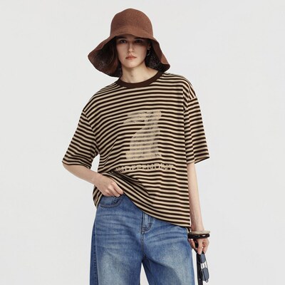 uti尤缇2026夏季新款 条纹印花宽松休闲短袖T恤女上衣UM2D0190799