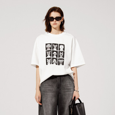 uti尤缇2025夏季新款 休闲宽松印花短袖T恤女白色上衣UL2D0190151