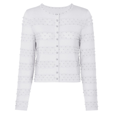 25310现货高端品质春秋新款钉珍珠网红淑女气质针织上衣开衫外套