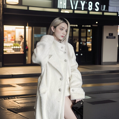 PRISCA2024秋冬新款呢大衣女高级感韩系白色气质长款外套私人定制