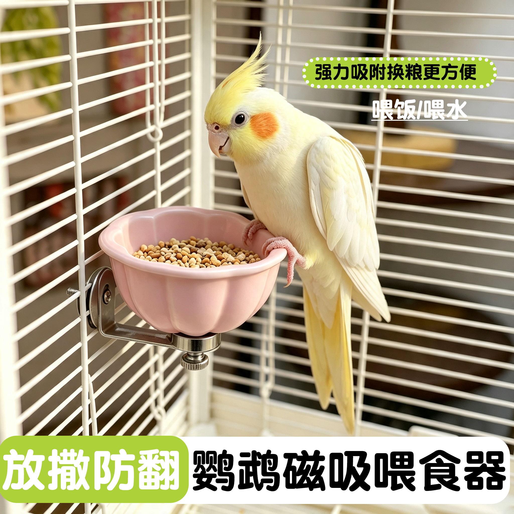 鹦鹉磁吸喂食器悬挂式鸟禽自动喂水器防潮可水洗通用型放撒防翻