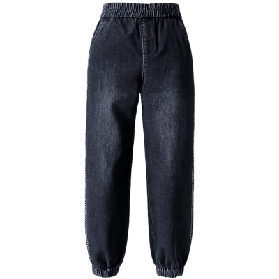 松紧加绒加厚牛仔裤哈伦束脚