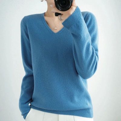 Women Sweater V-neck Spring Autumn Knitwear Long Sleeve Slim
