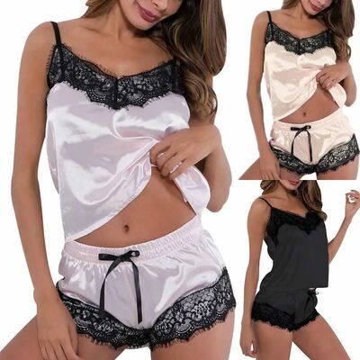 Sexy Lace Pajamas Suit Women V-Neck Sleepwear Lingerie Home
