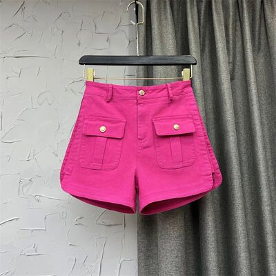Rose Red High Waist denim Shorts 2023 Summer Fashion Split T