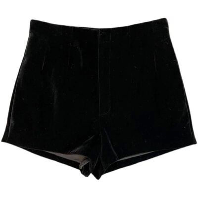 Black velvet shorts for women's outerwear with a high a with
