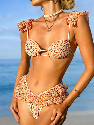 Peachtan Yellow Bikini Set 2 Piece Swimsuit Women 2024 New K