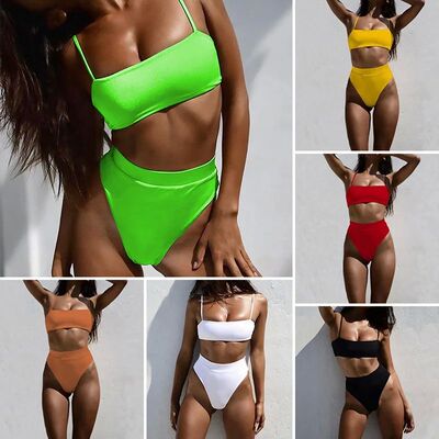 Multi Colored Silk Satin Sexy And Breathable Bikini Set For