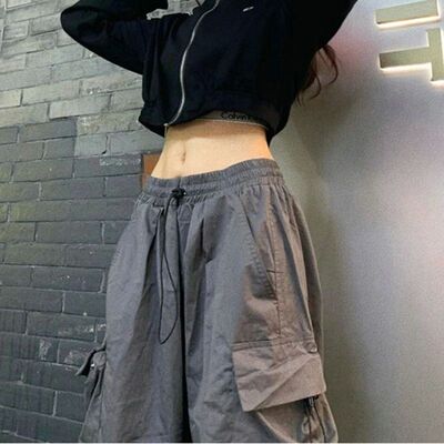 Harajuku Oversized Cargo Parachute Pants Women Streetwear Vi