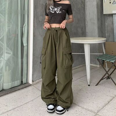 Women Drawstring Cargo Pants Y2k Harajuku Loose Wide Leg Str