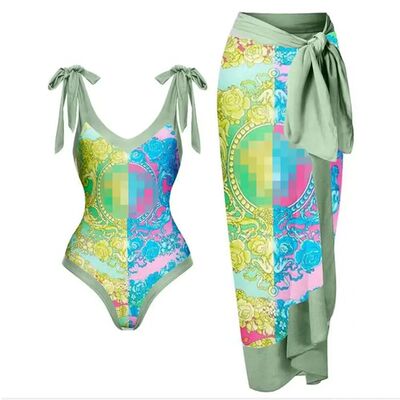 Vintage One Piece Swimsuit Women Bikini Swimwear Skirt Backl