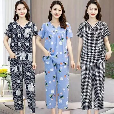 Women's Cotton Kimono and Robe Set Short Sleeve Long Pants P