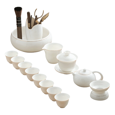 羊脂玉功夫茶具家用盖碗茶壶茶洗