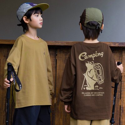 RS家26春款日系卡通印花男女童长袖T恤儿童亲子装休闲打底上衣