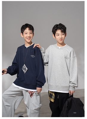 RS家26春款男大童假两件卫衣350g重磅毛圈面料刺绣青少年休闲宽松