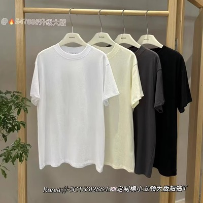 韩国25秋新款棉小立领宽松T恤