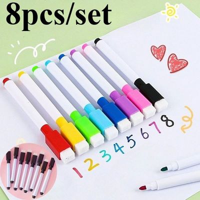 8pcs/set Erasable Nonmagnetic Whiteboard Marker Pens Office