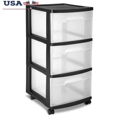 3 Drawer Plastic Storage Cart with Clear Drawers Rolling Org