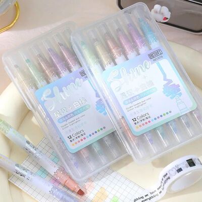 6pcs/Set 12 Colors Glitter Highlighters Kawaii Students Stat
