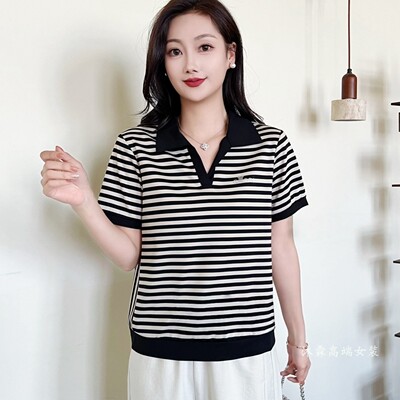 雅姿赏色珊瑚花2026夏季新款上衣大码显瘦宽松修身百搭t恤衫84021