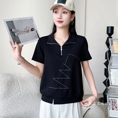 雅姿赏色珊瑚花2026夏季新款上衣大码显瘦宽松修身百搭t恤衫85003