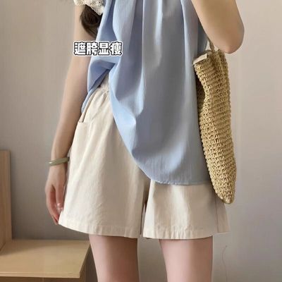 白色棉麻工装短裤女夏季居家