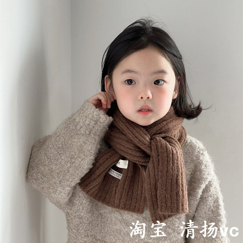 韩版儿童毛线围巾秋冬季纯色保暖女童围脖冬天防寒男宝宝针织脖套