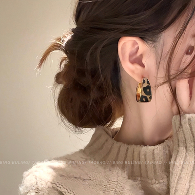 925银针豹纹耳圈耳坠女气质耳环夸张耳饰小众时髦高级感