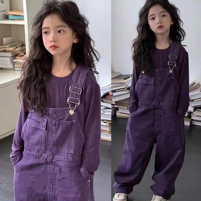 儿童牛仔裤宽松背带裤男女童T恤