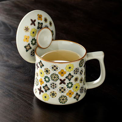 汝窑大唐宝相茶杯陶瓷马克杯家用办公室高档喝水杯子带盖泡茶杯