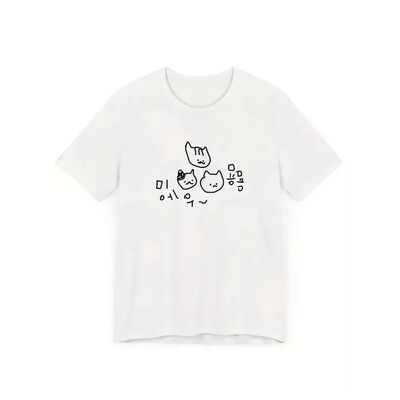 Cute Cartoon Cat Print Short-sleeved T-shirt with Korean Tex