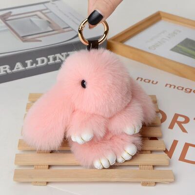 2023 Multicolor Rabbit Keychain Ring Fluffy Real Fur Pompon